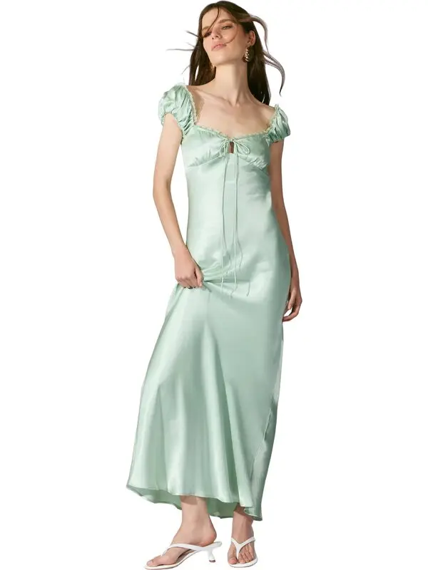 Bardot Stasia Satin Maxi Slip Dress - Pistachio