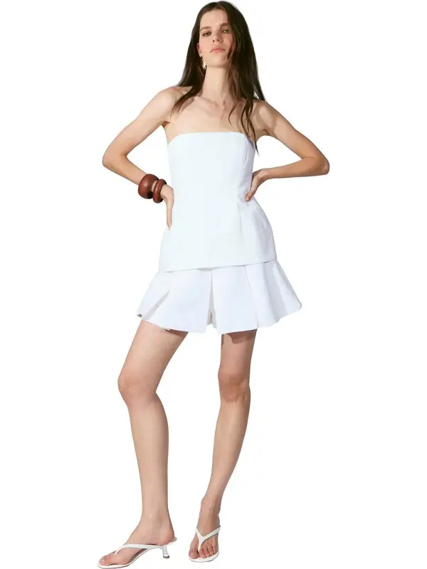 Bardot Helenia Linen Strapless Top - Orchid Wht