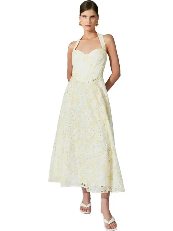 Bardot Pollie Halter Midi Dress - Yellow Flr