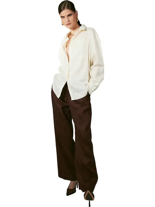 Bardot Lander Oversized Linen Shirt - Eggnog