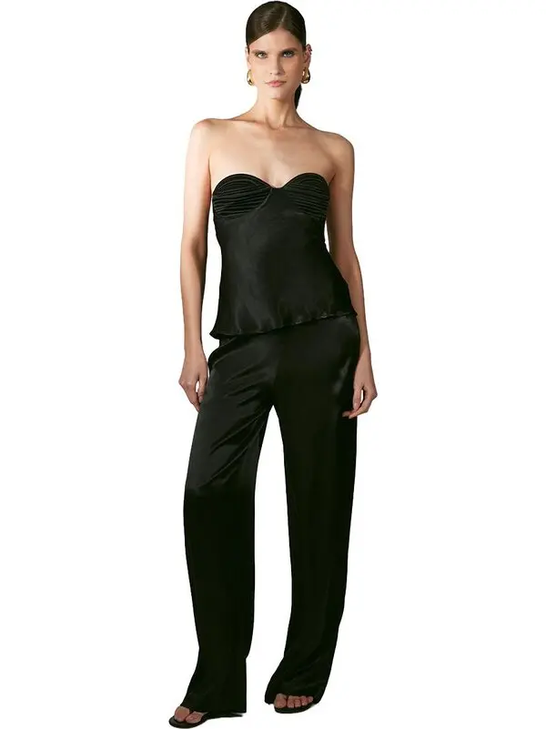 Bardot Devin Mid Rise Satin Pant - Black