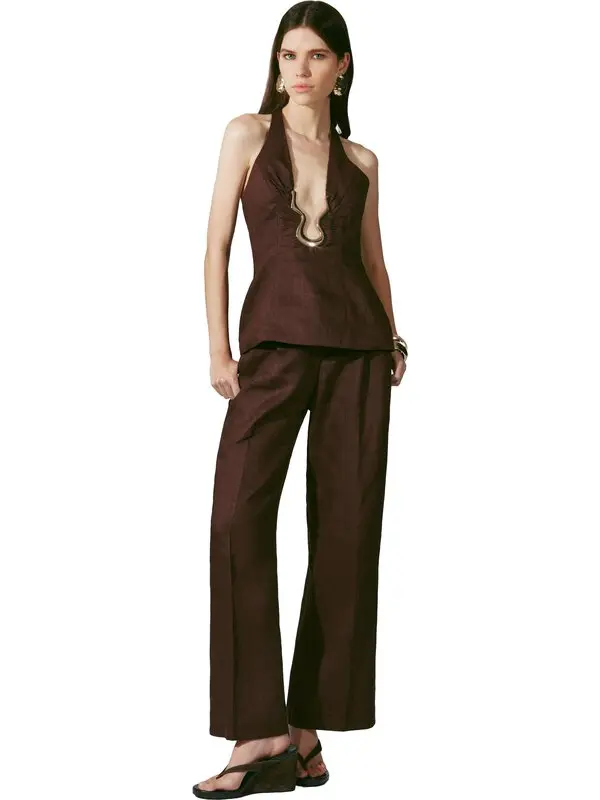 Bardot Geordy Hipster Linen Pant - Chocolate