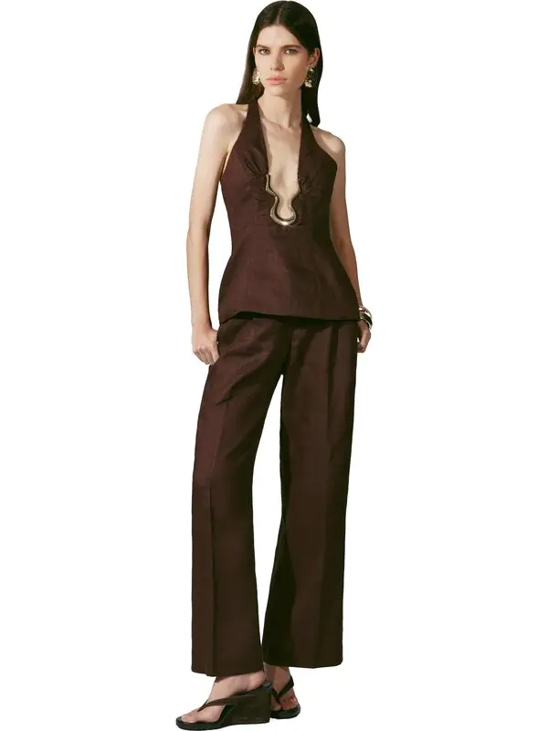 Bardot Geordy Hipster Linen Pant - Chocolate