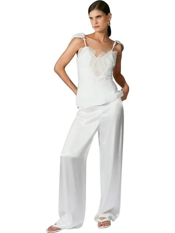 Bardot Devin Mid Rise Satin Pant - Orchid Wht