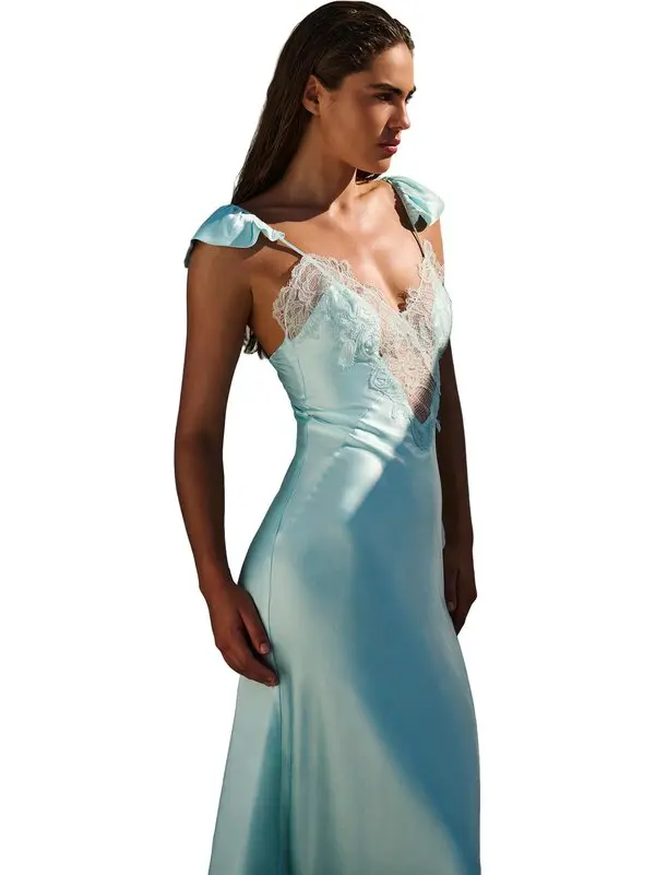 Bardot Lace Detail Maxi Dress - Aqua