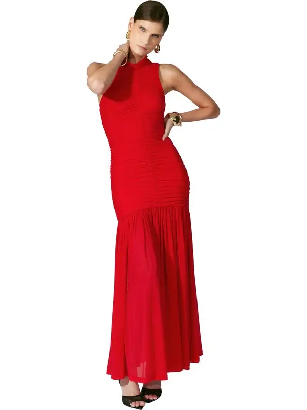 Bardot Orlana Mesh Maxi Dress - Fire Red