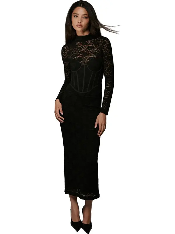 Bardot Carmen Lace Corset Midi Dress - Black