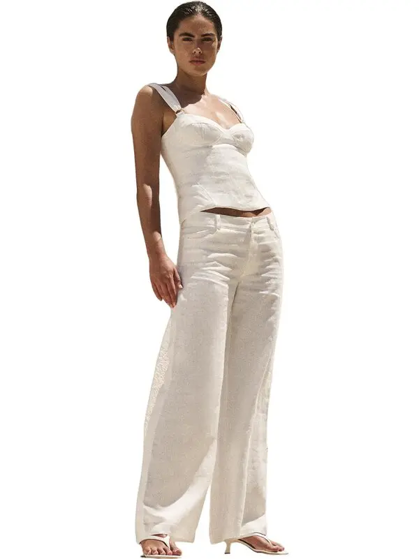 Bardot Serafina Linen Wide-leg Trousers - Ivory