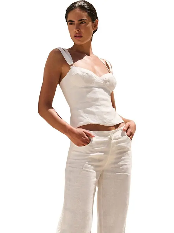 Bardot Serafina Linen Corset Top - Ivory