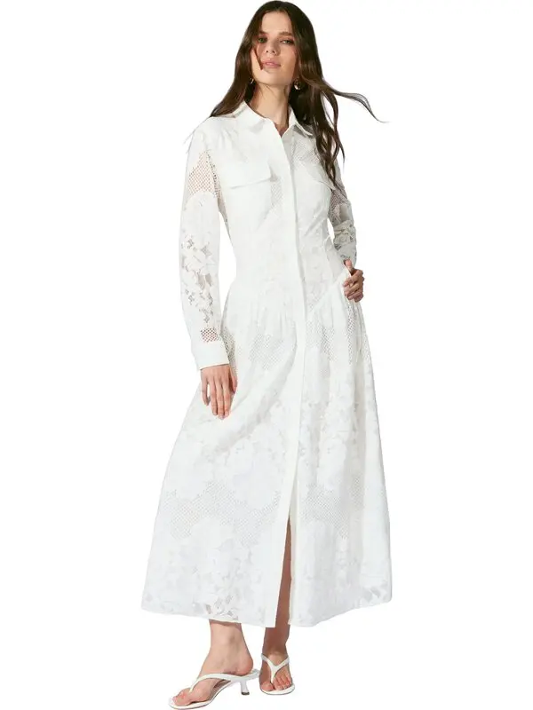 Bardot Agatha Lace Shirt Dress - Ivory