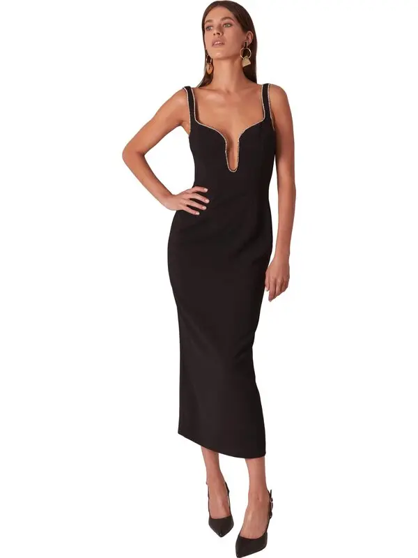 Bardot Brooklyn Diamante Trim Midi Dress - Black