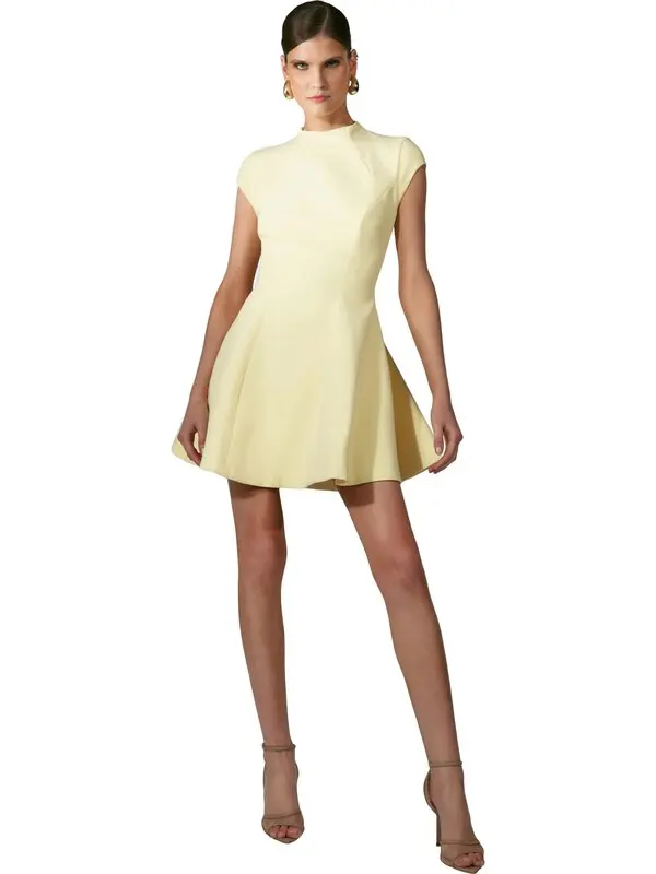 Bardot Beckett High Neck Cap Sleeve Mini Dress - Canary Ylw