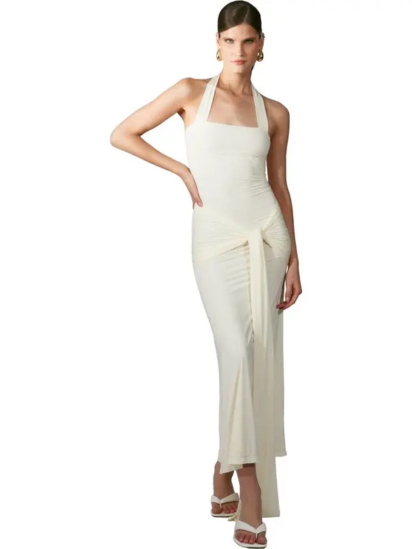 Bardot Emilia Tie Front Halter Maxi Dress - Ivory