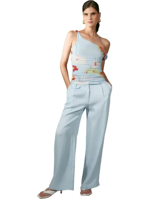 Bardot Layana Printed Mesh Asymmetrical Top - Baby Bl Fl