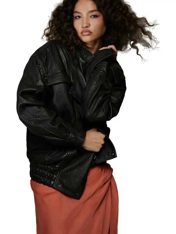 Bardot Oversized Leather Jacket - Black