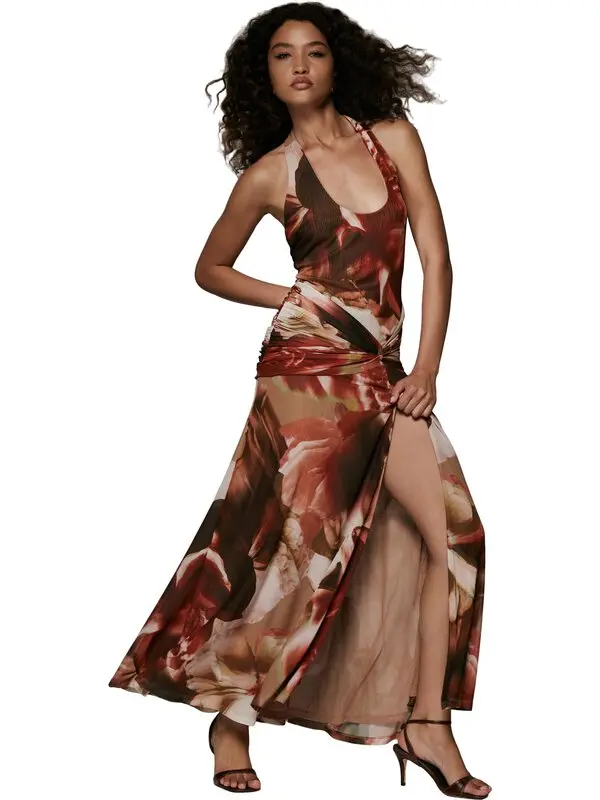Bardot Sariba Halter Mesh Midi Dress - Burntorang