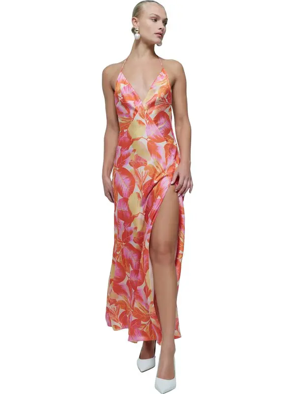 Bardot Yve Halter Printed Maxi Dress - Hot Pnk Fl