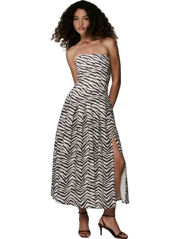 Bardot Isalia Strapless Midi Dress With Pleats And Slit - Brown