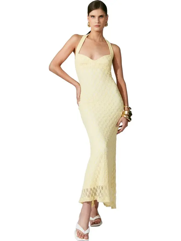 Bardot Mariko Halter Neck Midi Dress - Canary Ylw