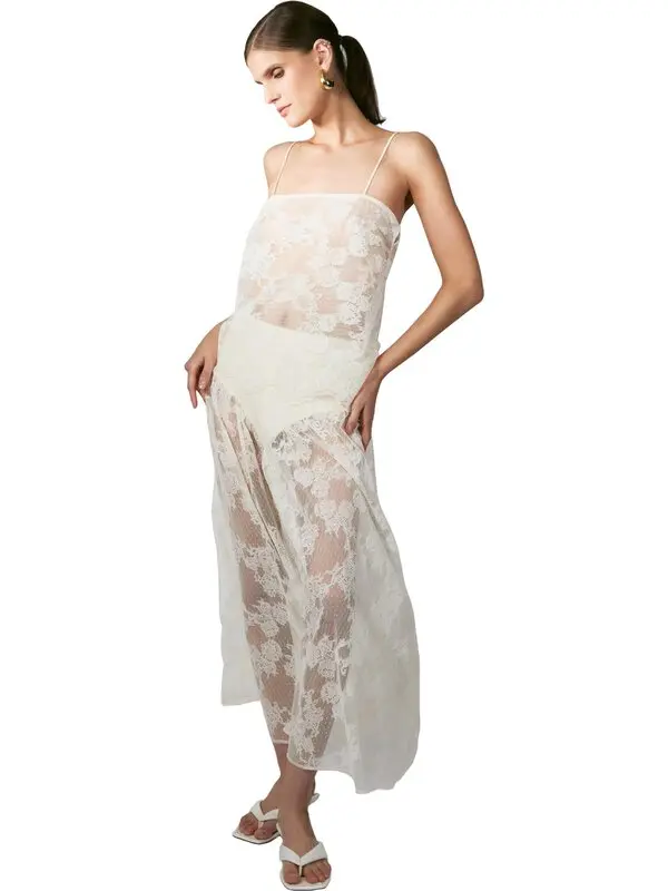 Bardot Hildie High Waisted Lace Midi Skirt - Lt Beige
