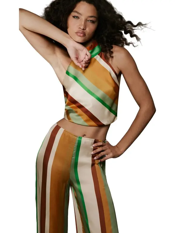 Bardot Pearce High Neck Cropped Top - Ecr Stripe