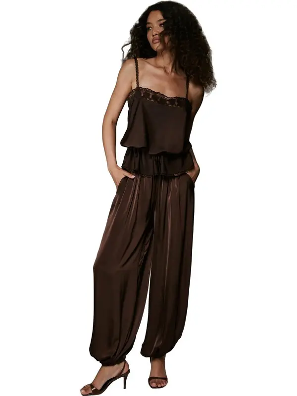 Bardot Nikola Satin Balloon Pant - Dark Choco