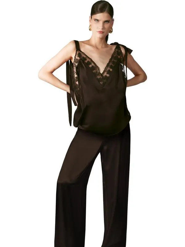 Bardot Devin Mid Rise Satin Pants - Chocolate