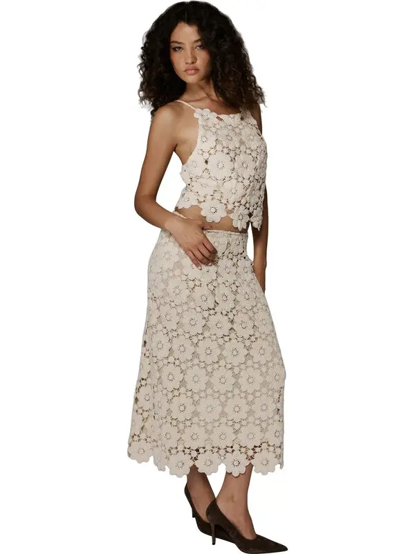 Bardot Veneta Crochet Midi Skirt - Lt Beige