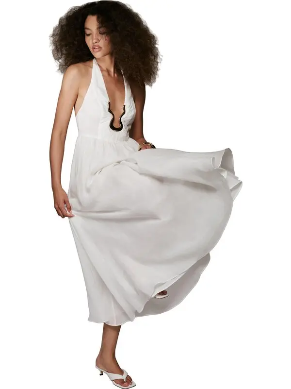 Bardot Cavarly Ramie Halter Midi Dress - Ivory