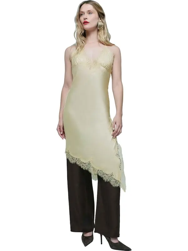 Bardot Silvio Halter Mini Dress With Lace Trim - Buttercup