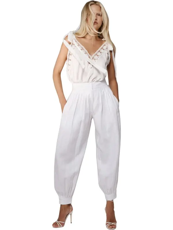 Bardot Renea Balloon Pant High-rise Linen Trousers - Ivory
