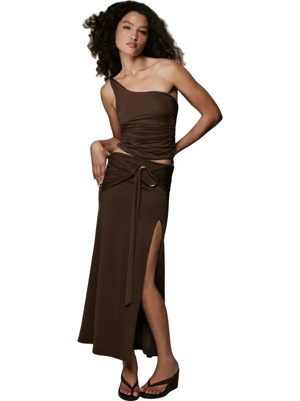 Bardot Dion Gold Detail Midi Skirt - Chocolate