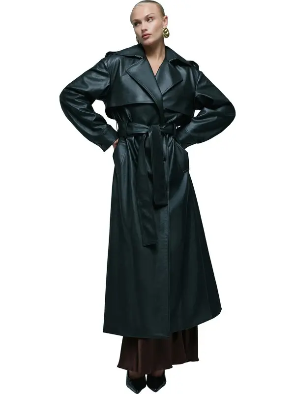 Bardot Luca Vegan Leather Trench Coat - Black