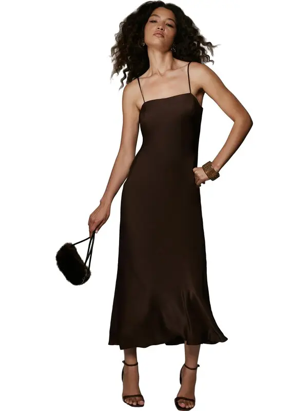 Bardot Marlo Satin Slip Dress - Dark Choco