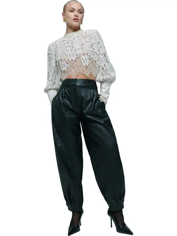 Bardot Renea Vegan Leather High-rise Wide-leg Trousers - Black