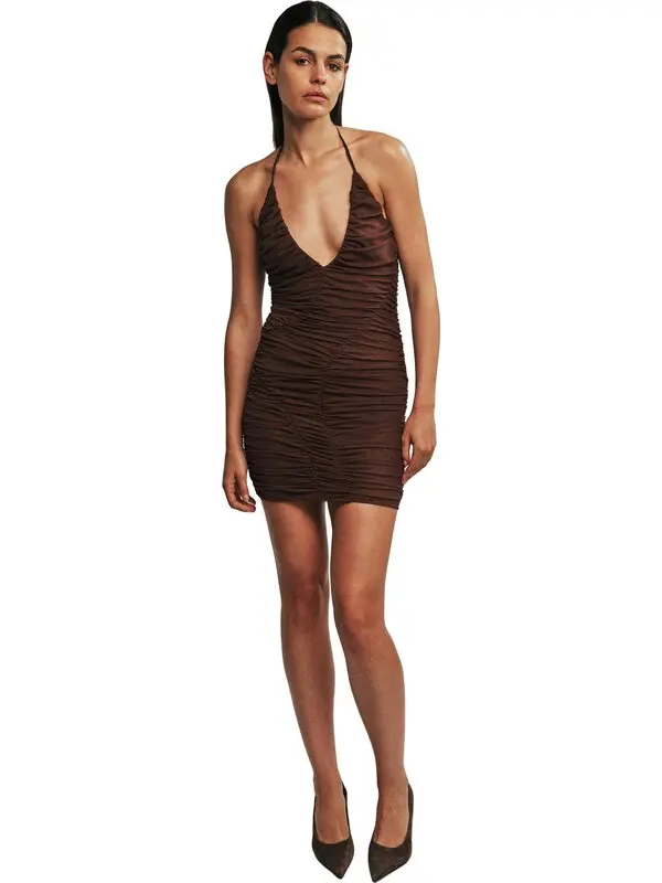 Bardot Catrina Mesh Mini Dress - Chocolate