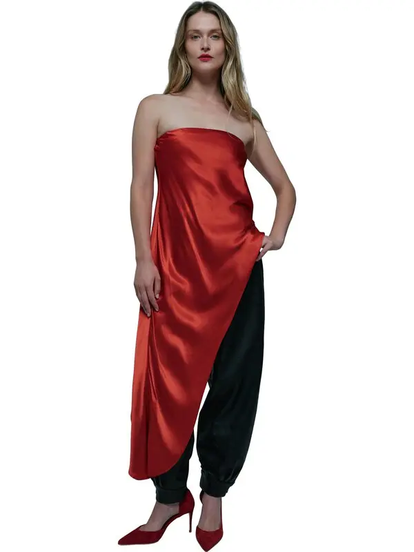 Bardot Alita Strapless Satin Tunic - Burnt Red
