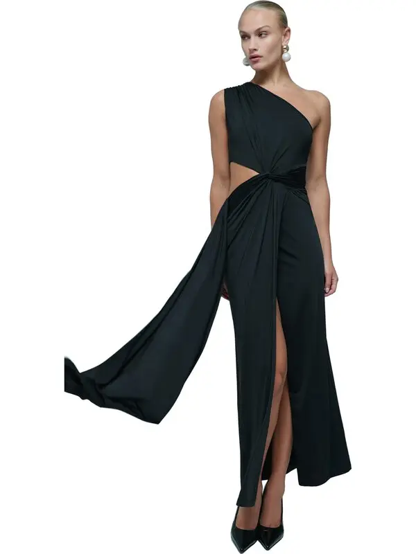 Bardot Saskia One Shoulder Maxi Dress - Black