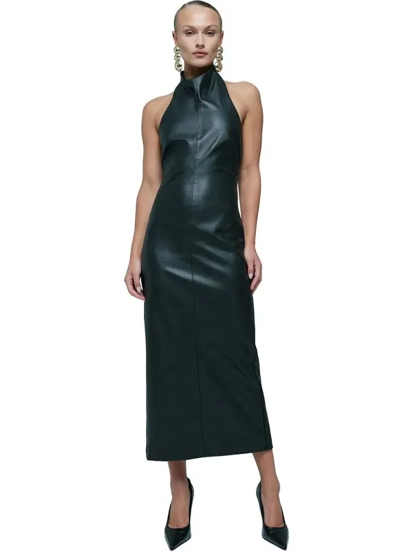 Bardot Gina Vegan Leather High Neck Midi Dress - Black