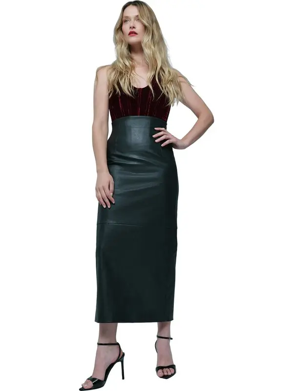 Bardot Miles Vegan Leather Midi Skirt - Black