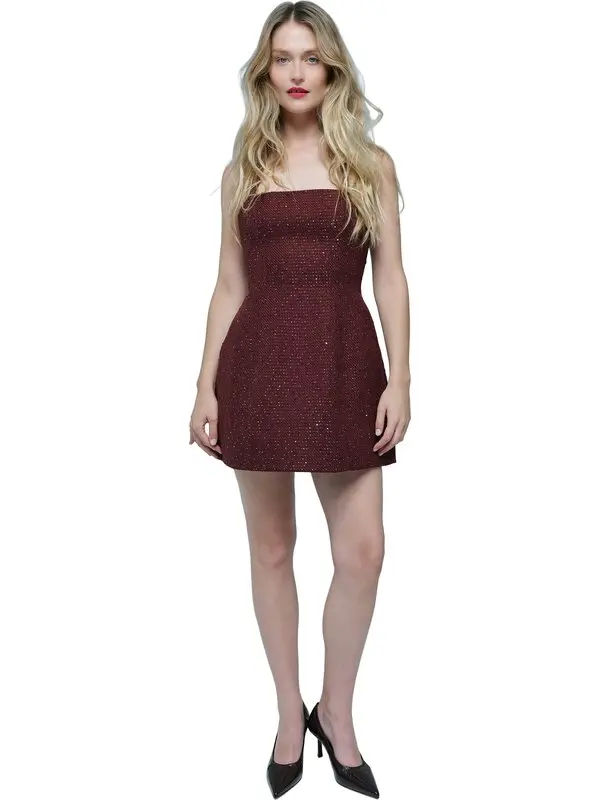 Bardot Nevelle Boucle Halter Mini Dress - Burgundy