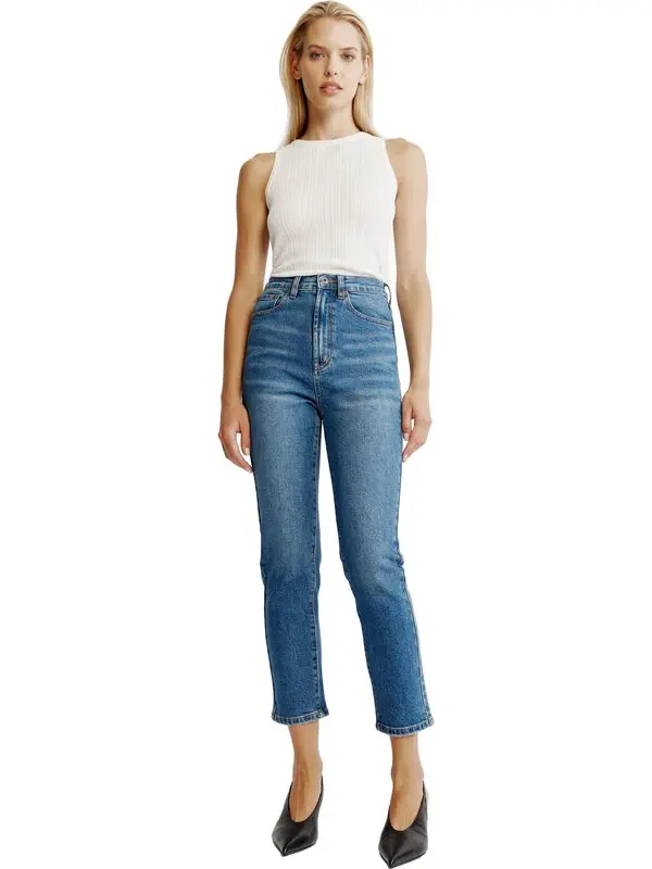 Bardot Heidi Straight Leg Cropped Jeans - Dark Denim