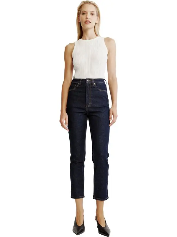 Bardot Heidi Straight Leg Cropped Jeans - Dark