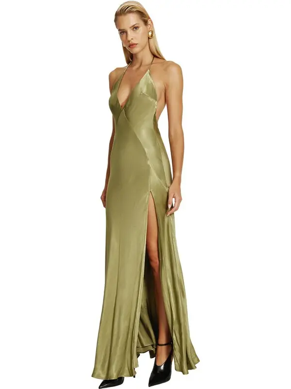 Bardot Yve Halter Maxi Dress - Khaki