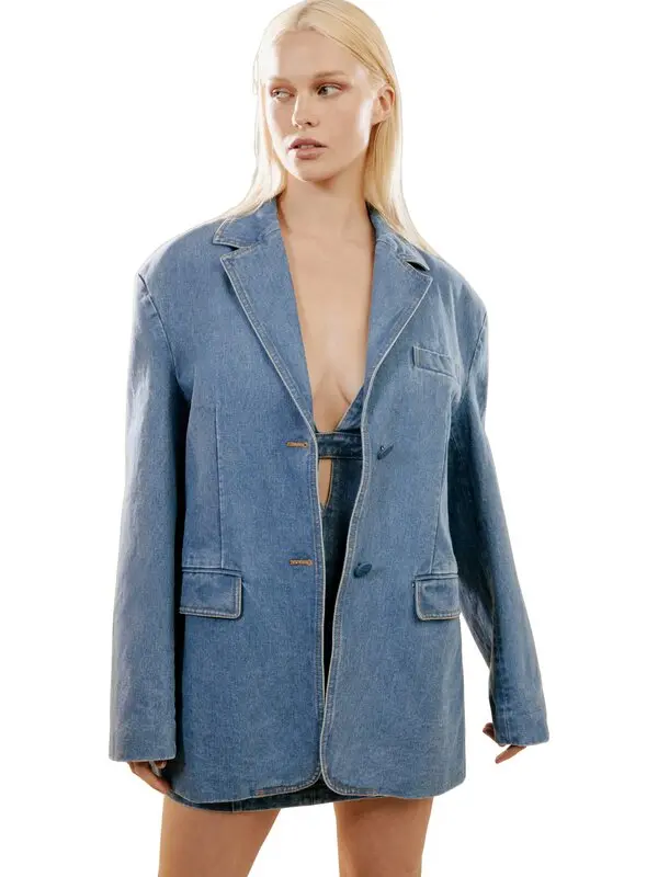 Bardot Abi Denim Oversized Blazer - Vintage