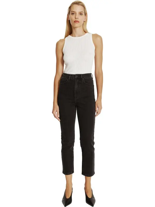 Bardot Heidi Straight Leg Cropped Jeans - Washed Bla
