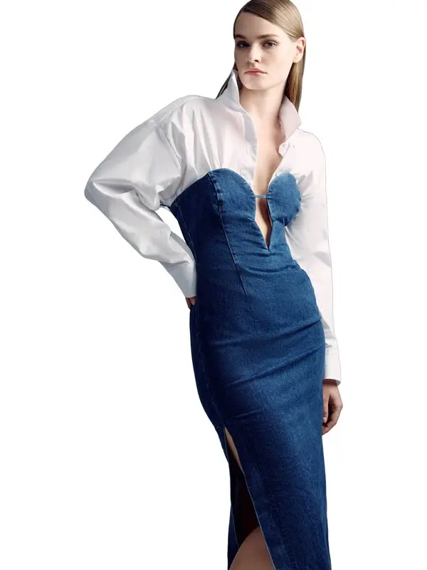 Bardot Eleni Strapless Denim Midi Dress - Dark