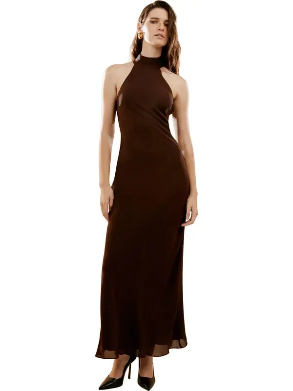 Bardot Ola Maxi Dress With Halter Neckline - Chocolate