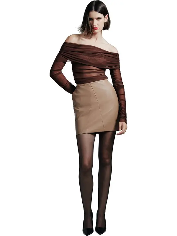Bardot Camelia Off-the-shoulder Mesh Top - Chocolate
