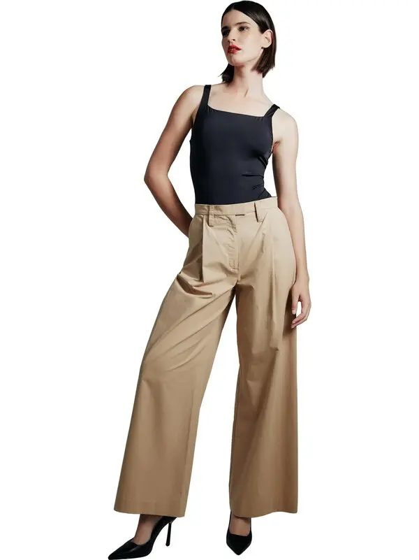 Bardot Faith Relaxed Cotton Full Length Trousers - Biege